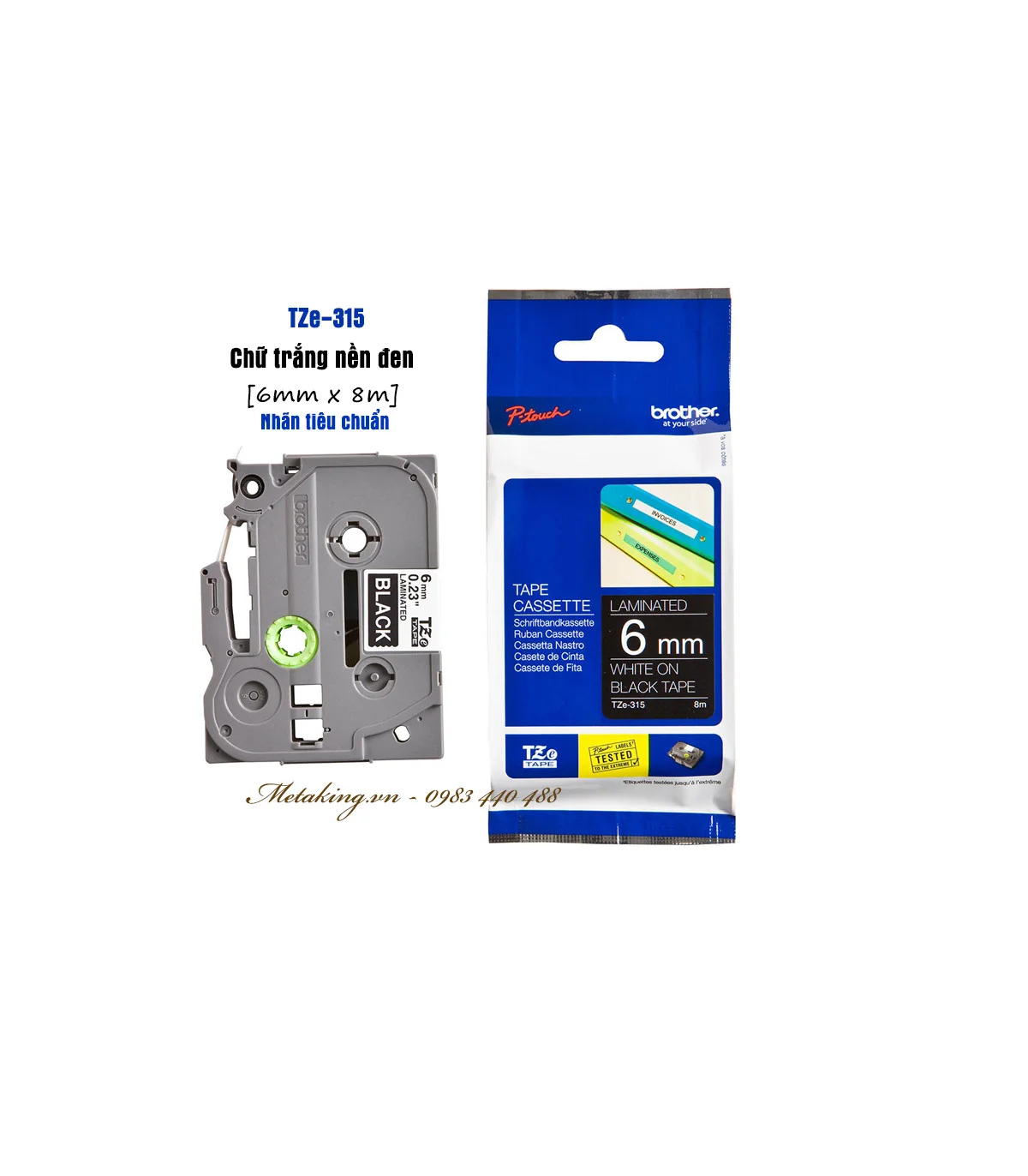 Brother TZe-315, Khổ 6mm, Dài 8m, White On Black, Chống Thấm Nước | ⓿ ...