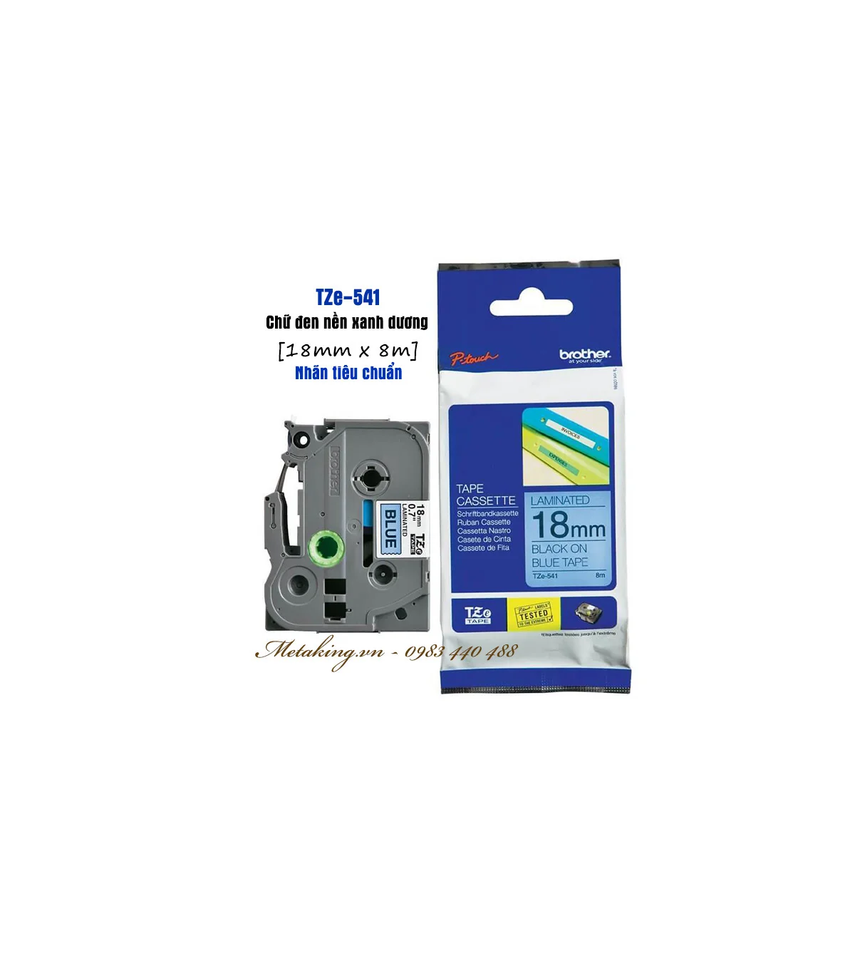 Brother TZe-541, Khổ 18mm, Dài 8m, Black On Blue, Chống Thấm Nước | ⓿ ...